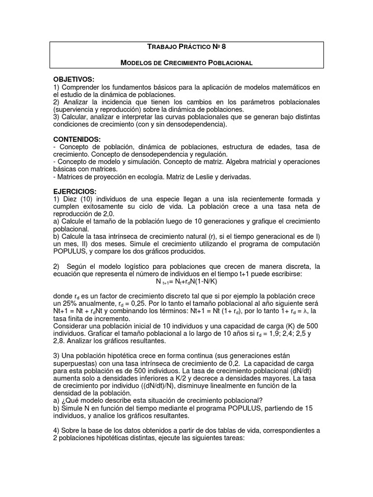 TP N 8 Crecimiento Poblacional | PDF | Matriz (Matemáticas)