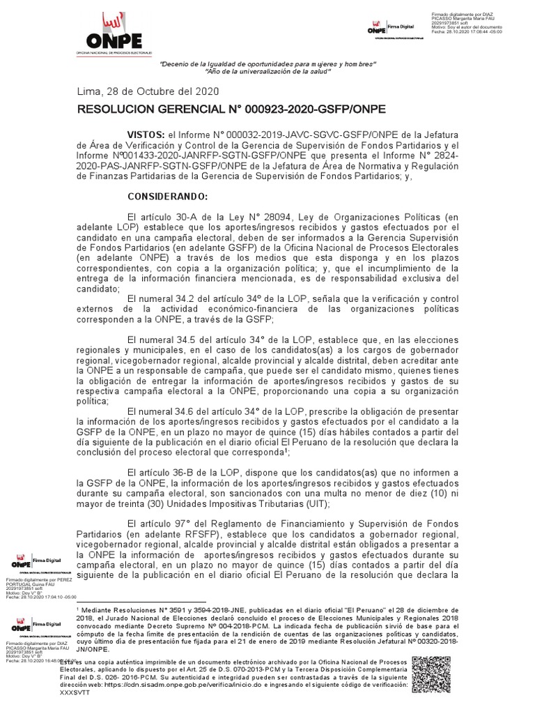 Hugo Villar Mayta RG 923 2020 GSFP PDF | PDF | Gobierno | Gobernancia