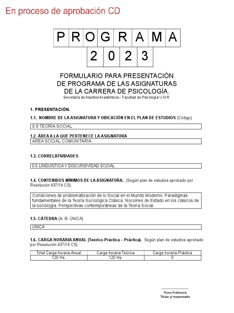 Programa Teoria Social | PDF | Sicología | Sociología