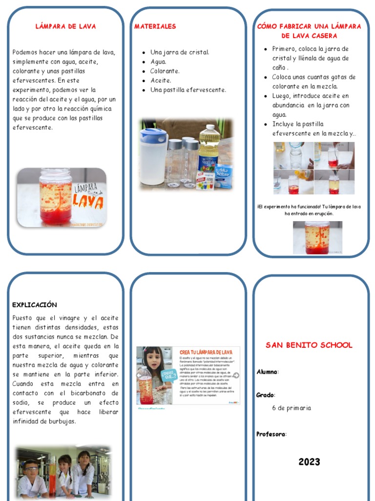 Triptico LÁMPARA DE LAVA para Primaria | PDF