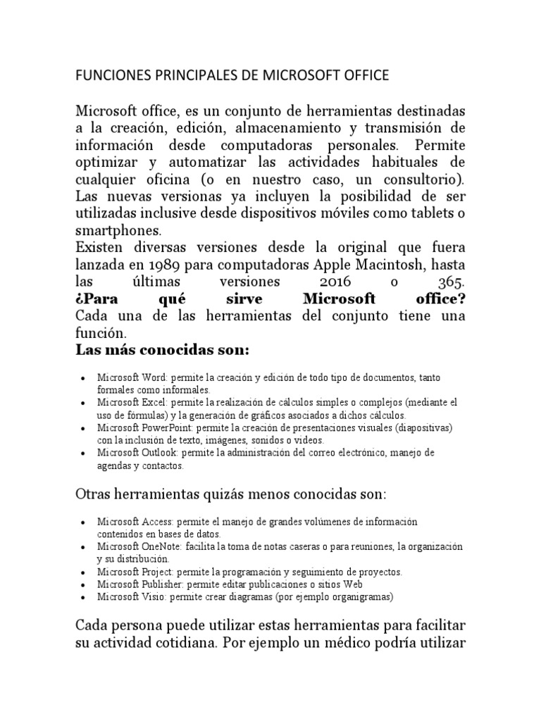 Funciones Principales de Microsoft Office | PDF | Microsoft Office | Microsoft
