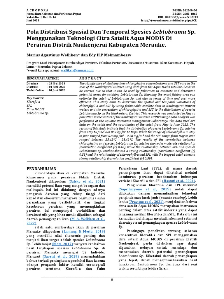 Jurnal Pola Distribusi Spasial Dan Temporal Spesies Lebtobrama Sp. | PDF | Fish