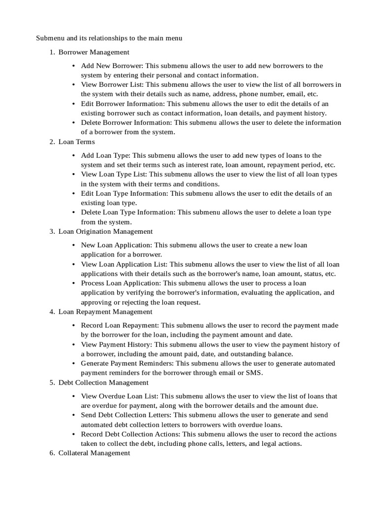 Loans Menu Overview and Functions | PDF | Loans | Debt
