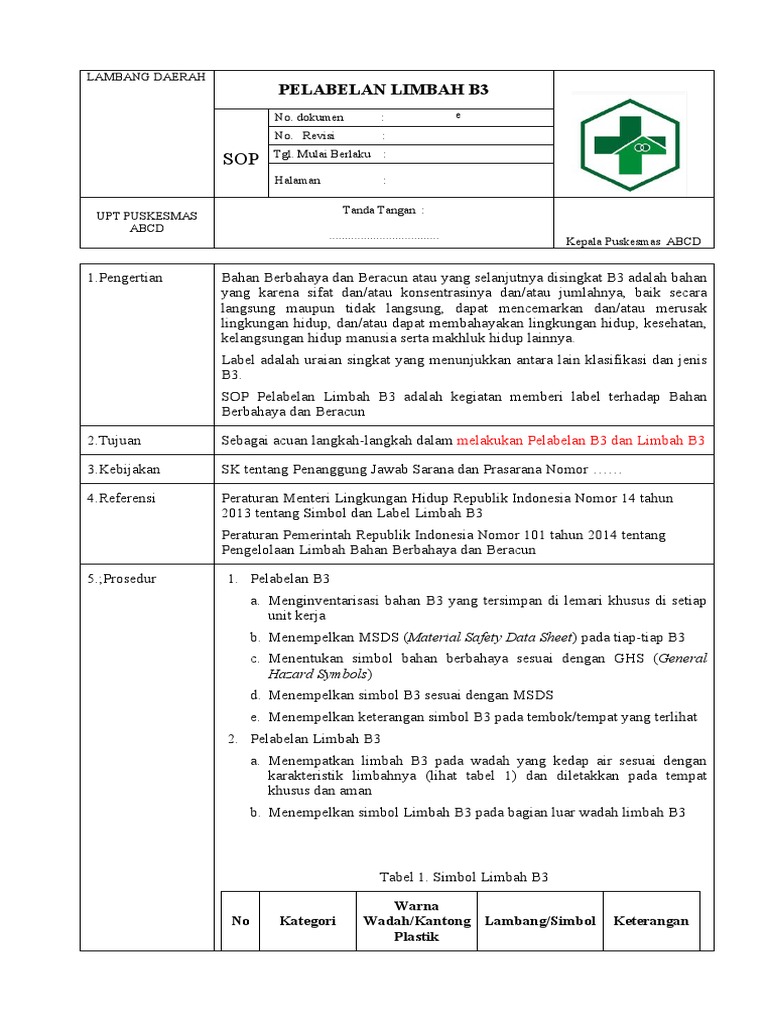 SOP Pelabelan B3 Dan Limbah B3 | PDF