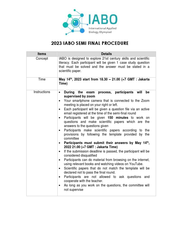 2023 IABO Semi-Final Exam Guidelines | PDF | Cognition | Communication
