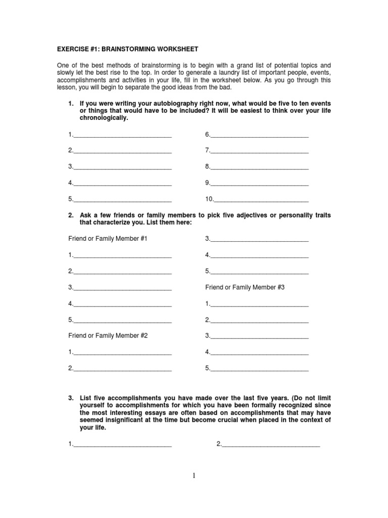 Brain Storming Worksheet | PDF | Brainstorming | Epistemology