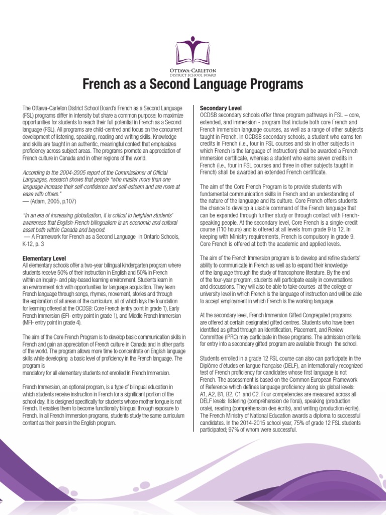 FSL Programs | Download Free PDF | Multilingualism | French Language