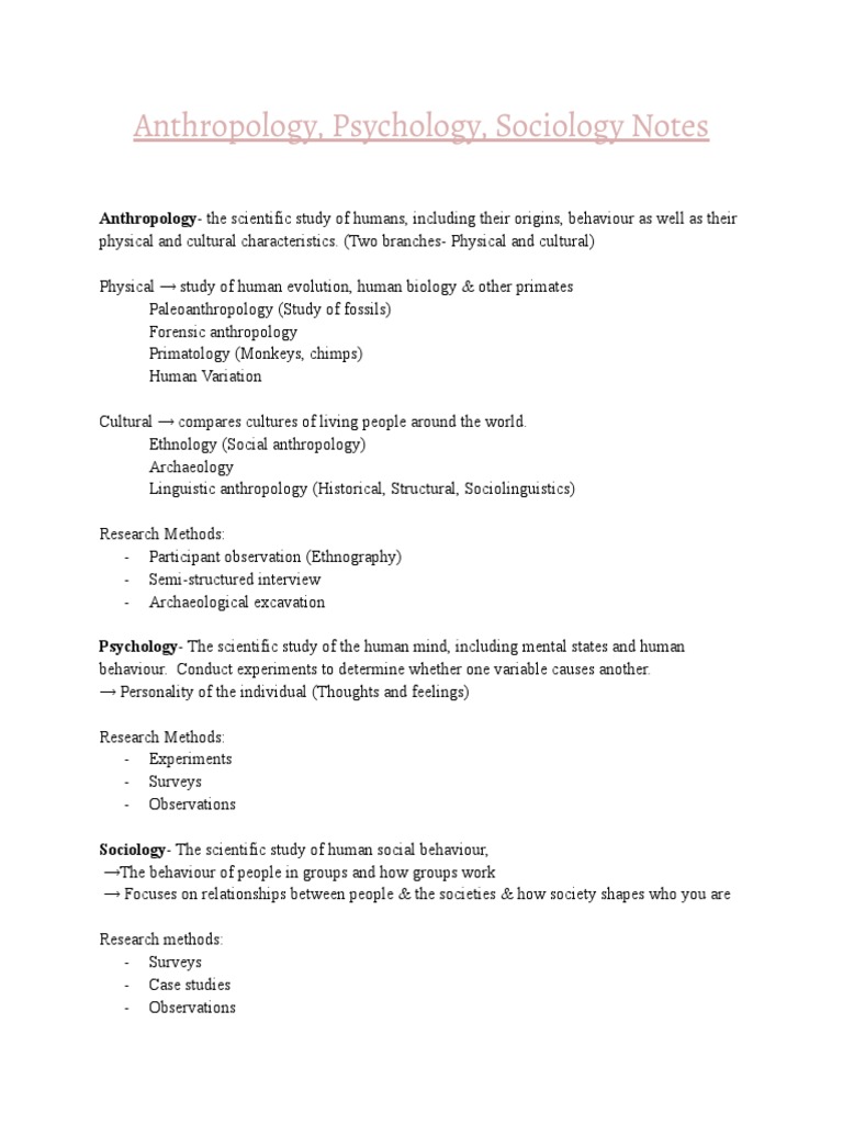 Intro to Anthropology, Psychology, Sociology | PDF | Id | Attachment Theory