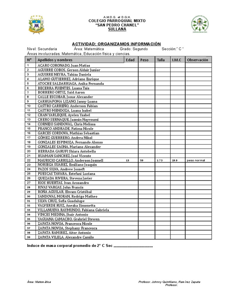 A2 - C Indice de Masa Corporal 2C 2023 | PDF