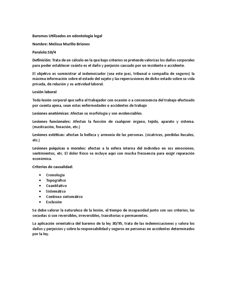 Definición de Baremo en Odontología Legal | PDF