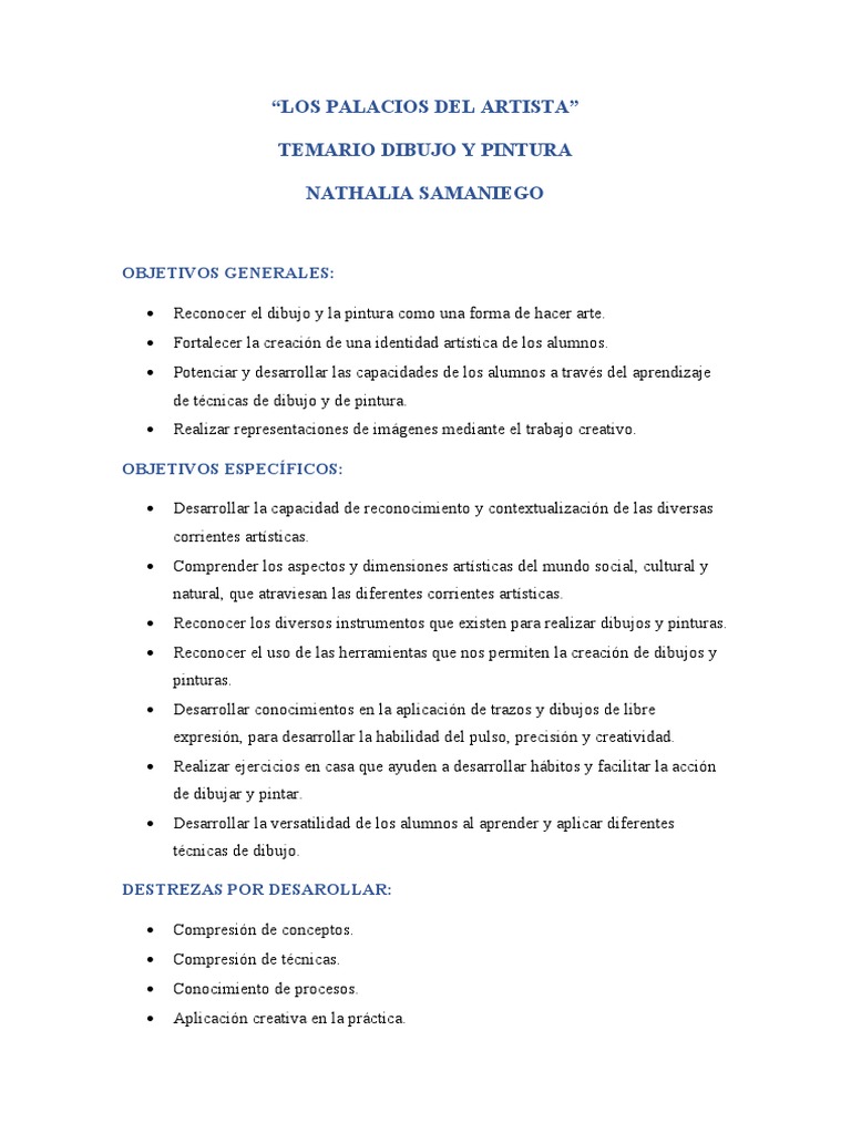 Temario de Dibujo-Nathalia Samaniego | PDF | Dibujo | Pinturas
