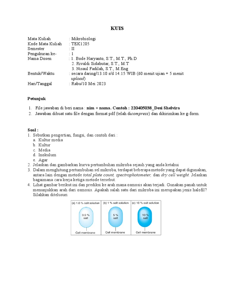 Kuis 1 Mikrobiologi TA 2022-2023 | PDF | Ilmu Sosial | Sains & Matematika