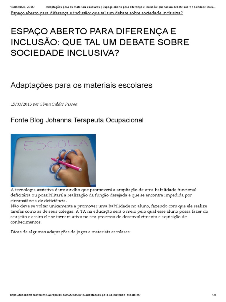 Adaptações para Os Materiais Escolares - Espaço Aberto para Diferença e ... Adaptações para Os Materiais Escolares - Espaço Aberto para Diferença e ...