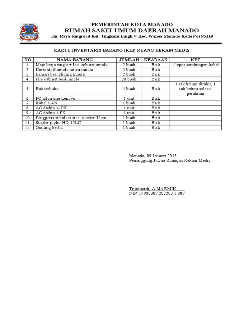 Kib Ruang Rekam Medis | PDF
