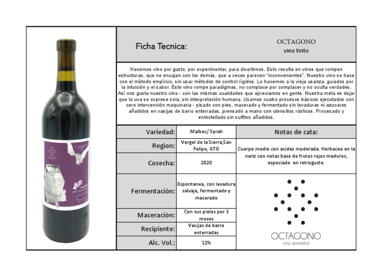 Ficha Tecnica Malbec Tinto Octagono | PDF