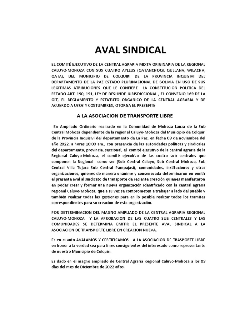 Aval Sindical-1 | PDF