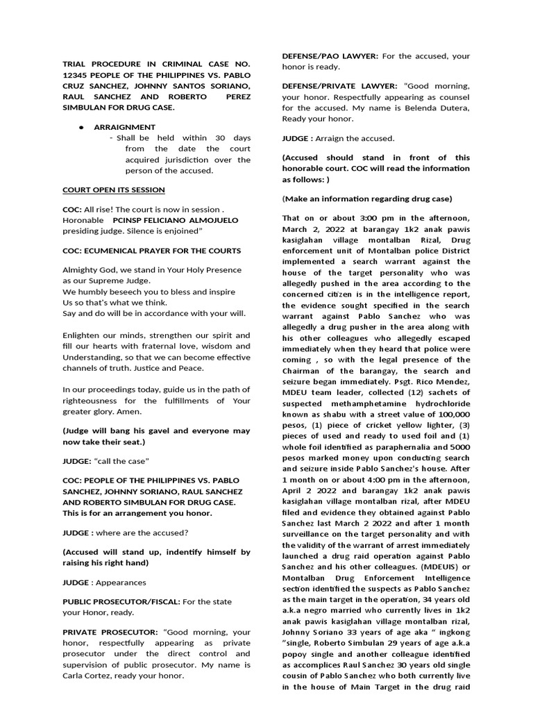 Mock Trial Script-Drugs | PDF | Witness | Plea