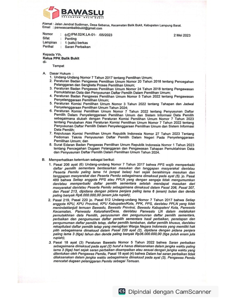 Saran Perbaikan DPS PPK | PDF