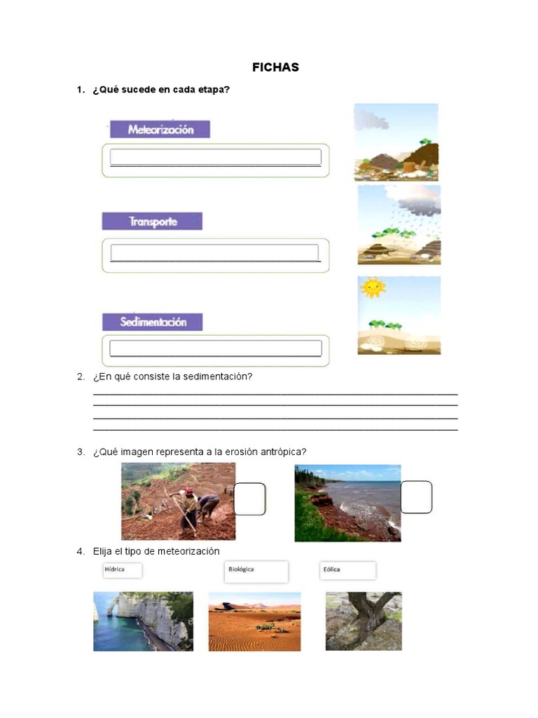 Fichas sobre Erosión y Meteorización | PDF | Hogar, jardinería y ...