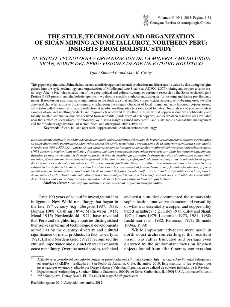 The Style, Technology and Organization of Sicán Mining and Metallurgy, Northern Peru: Insights ...