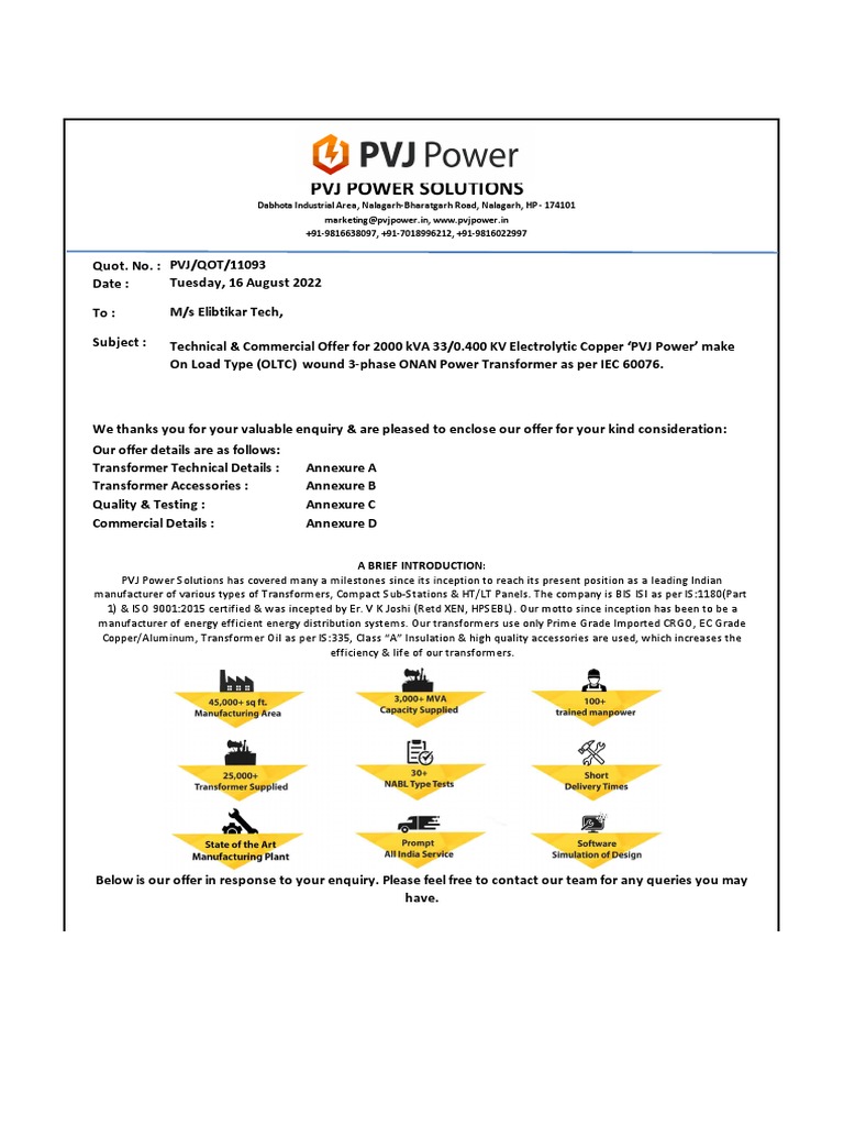 PVJ Power Solutions Transformer Offer | PDF | Transformer | Physical ...