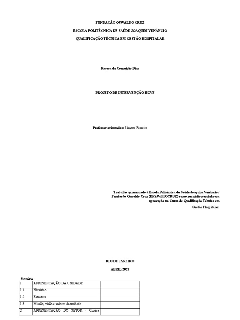 Trabalho Do Curso Atualizado Simone 0505 | PDF | Planejamento | Hospital