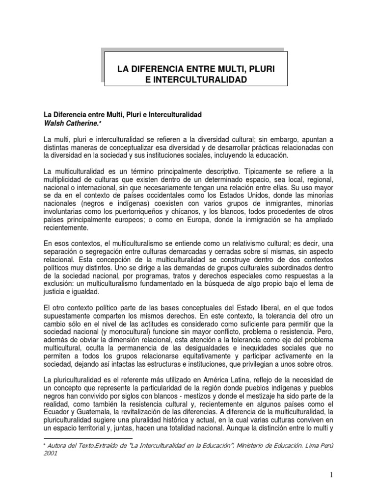 Diferencias entre Multi, Pluri e Interculturalidad | PDF ...