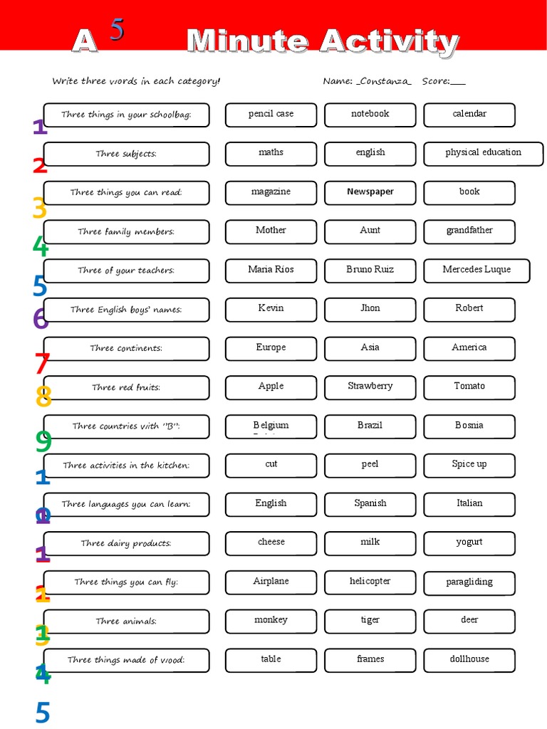 1ST Year - A 5 Minute Activity | PDF