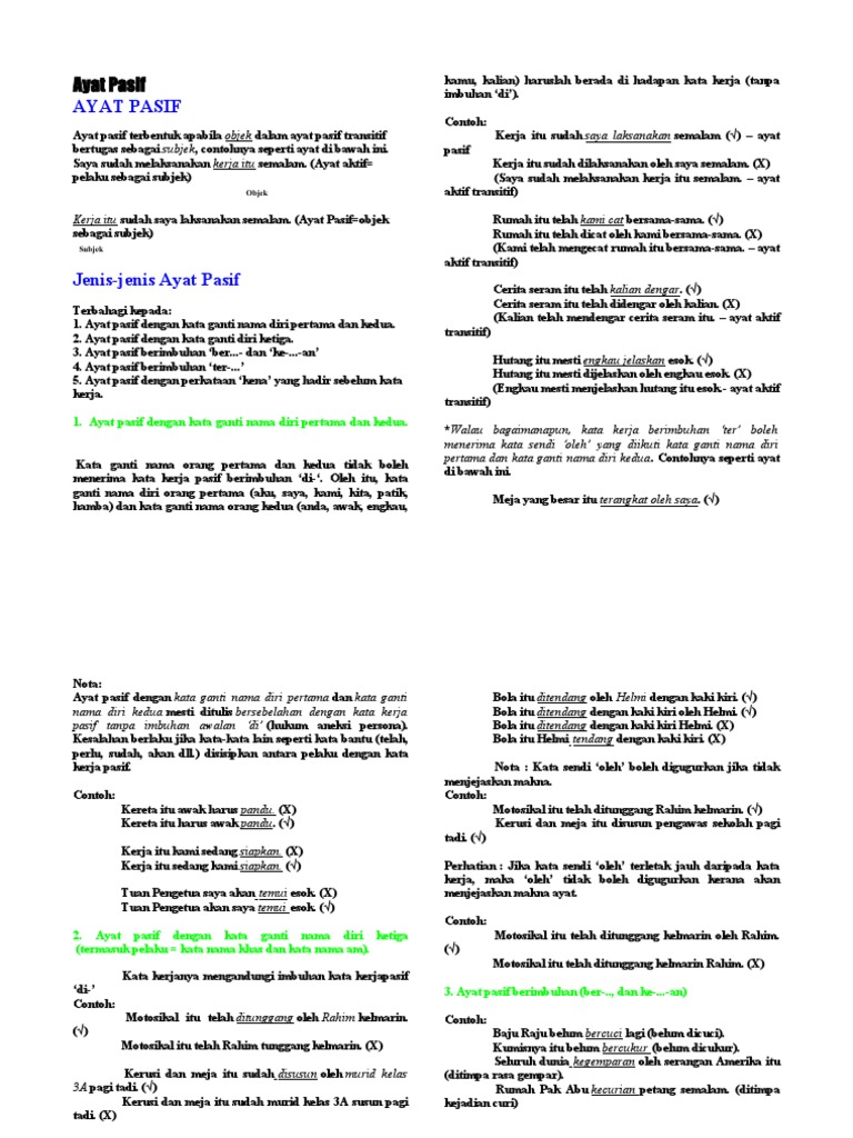 Jenis dan Contoh Ayat Pasif | PDF