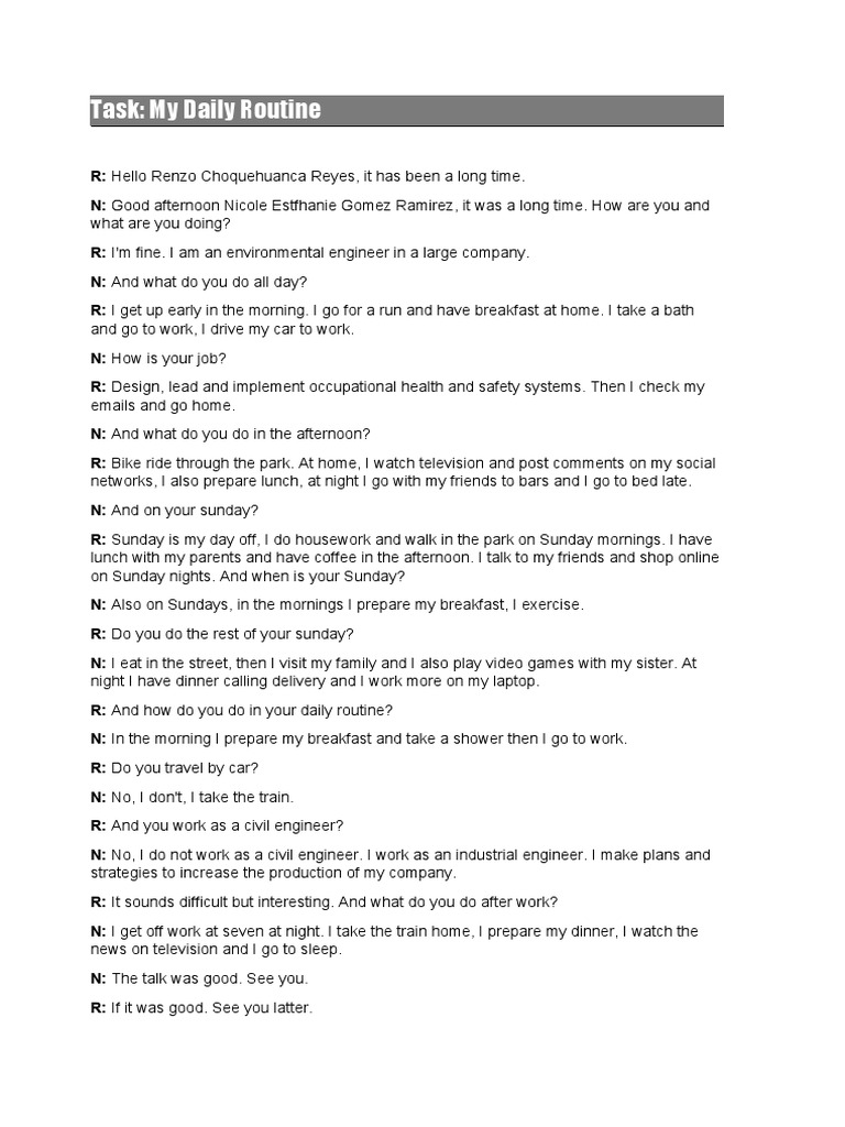Week 10 Task Assignment My Daily Routine | PDF | Language Arts ...
