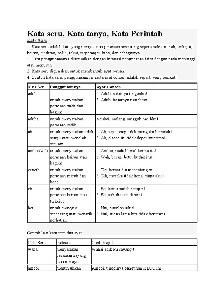 Nota Kata Seru, Perintah, Kata Tanya | PDF