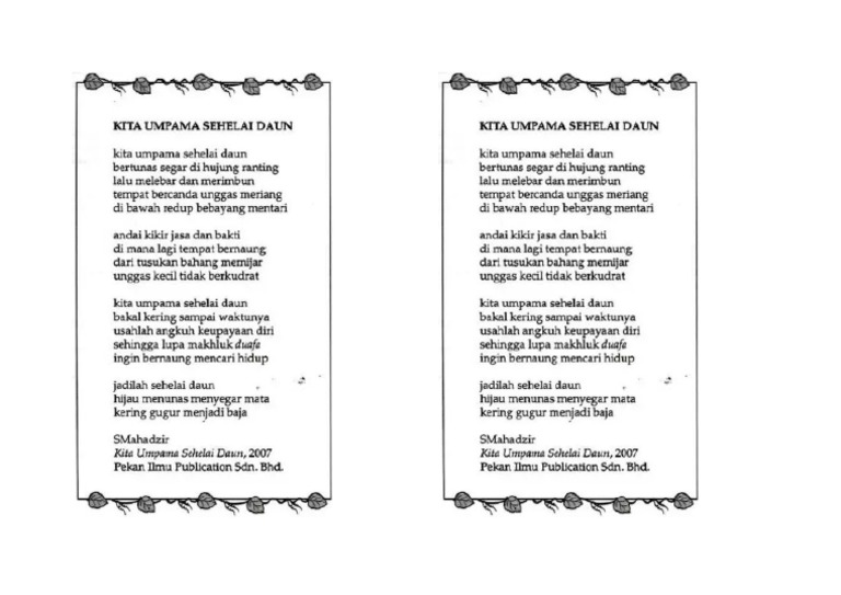 Sajak Kita Umpama Sehelai Daun | PDF