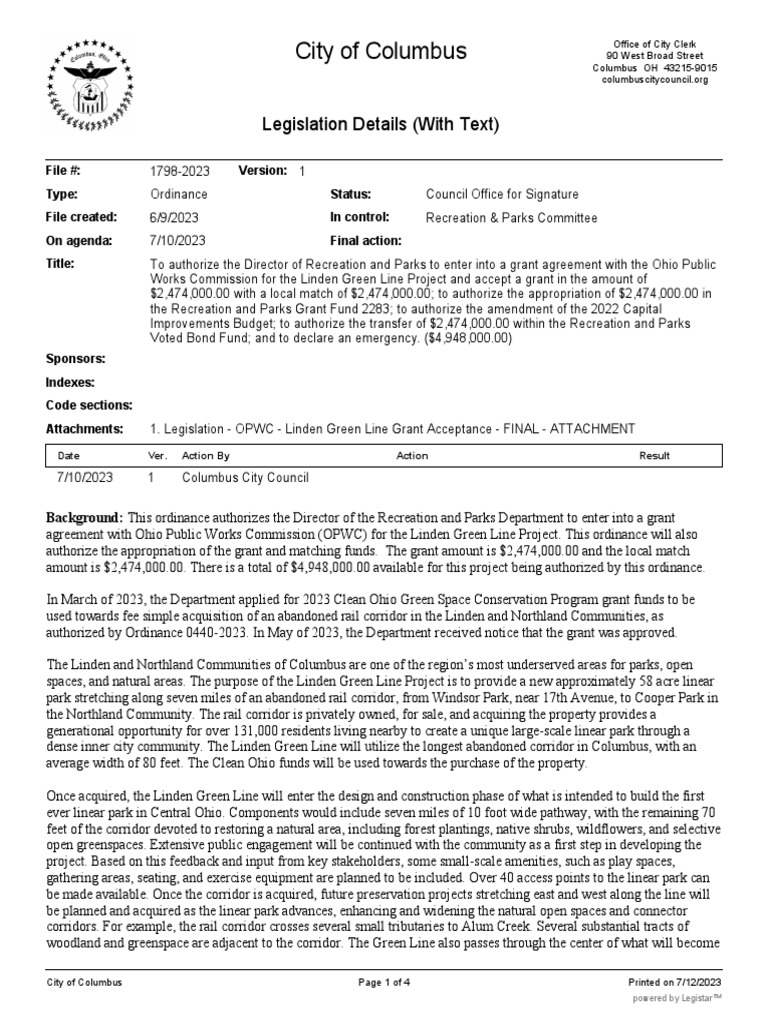 Linden GL Legislation Details (With Text) | Descargar gratis PDF | Parks