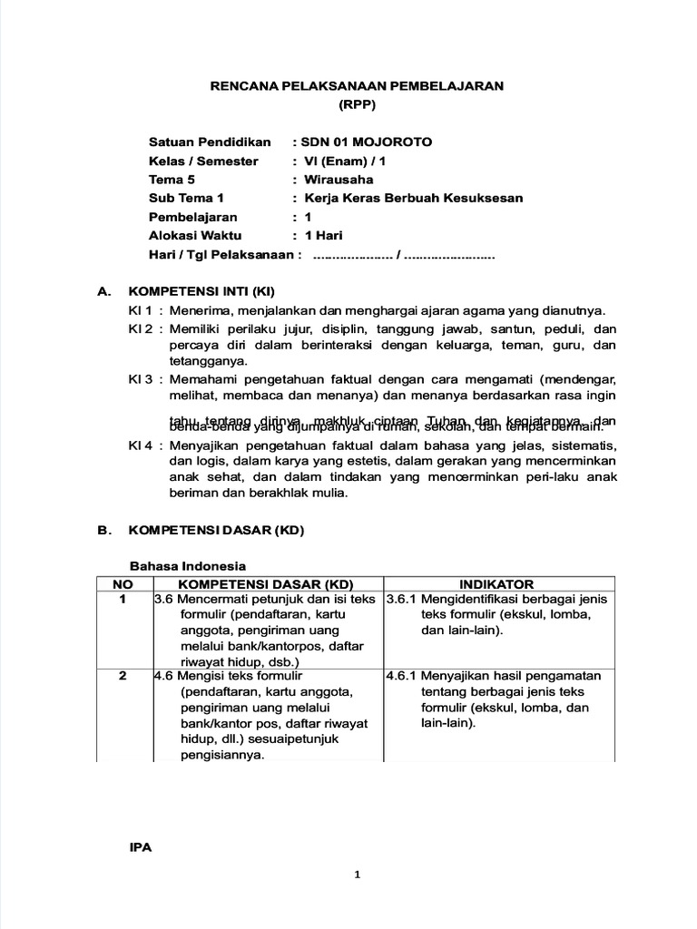 PDF RPP Tema 5 Kelas 6 k13 Revisi 2018 - Compress | PDF
