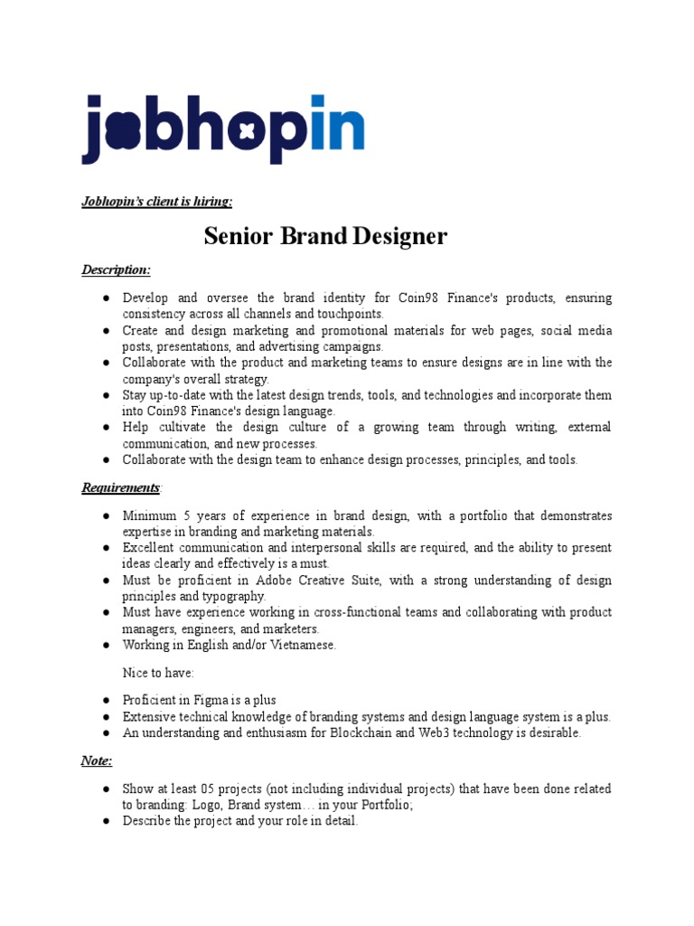 Senior Brand Designer-Coin98 | PDF