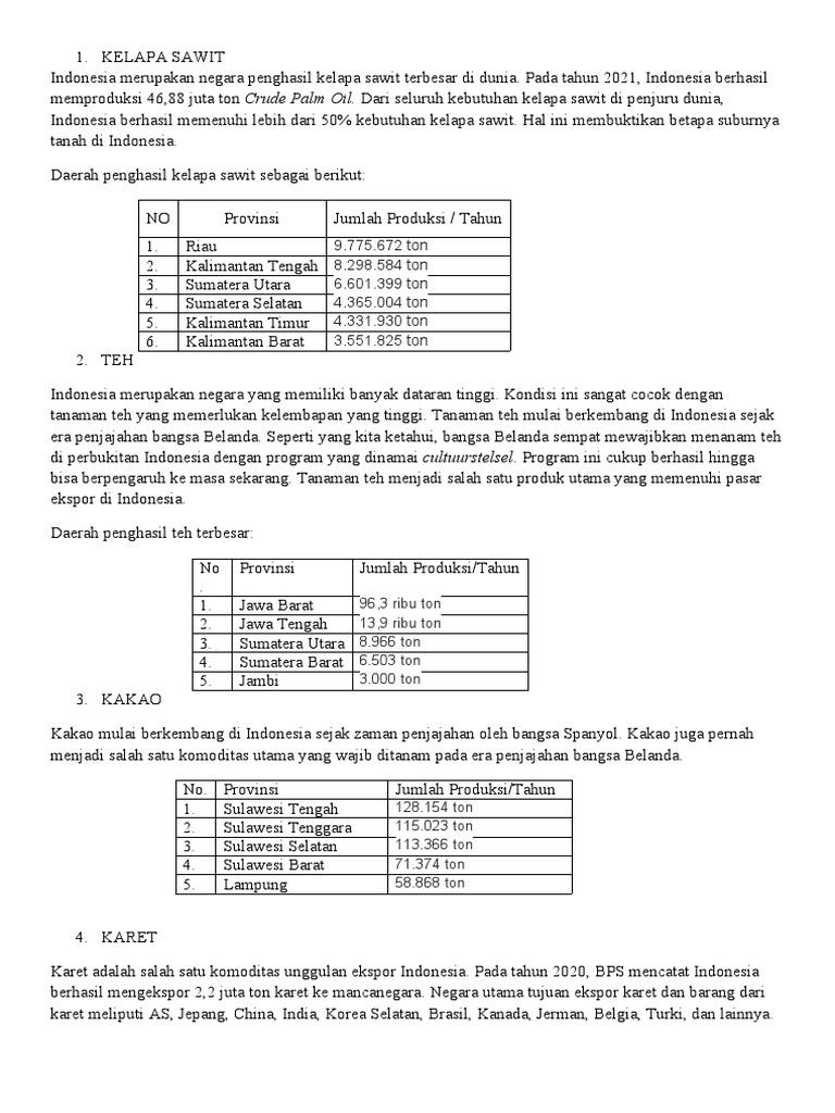 Hasil Bumi Dan Daerah Penghasil | PDF