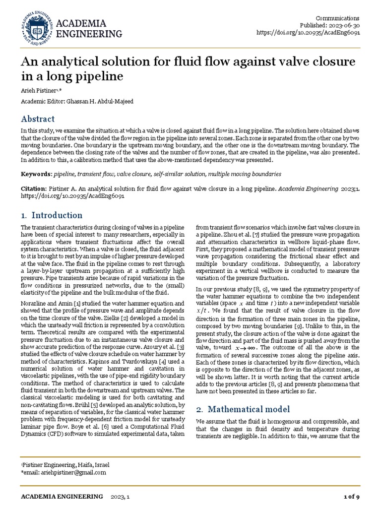 Fluid Flow Analysis During Valve Closure | PDF | Fluid Dynamics | Mechanics