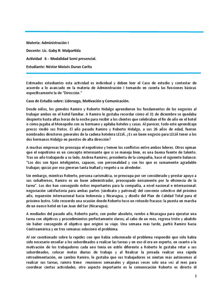 Act 6 Caso de Estudio 2-2 | PDF | Comunicación | Liderazgo