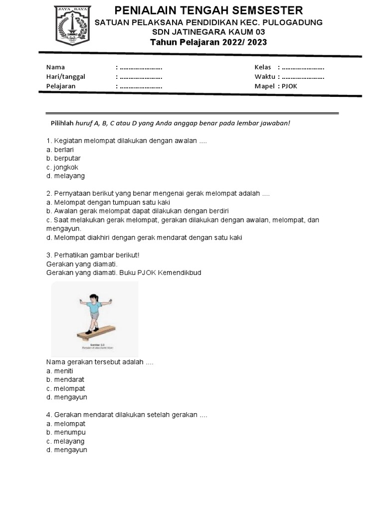 Penilaian Tengah Semester PJOK 2022/2023 | PDF