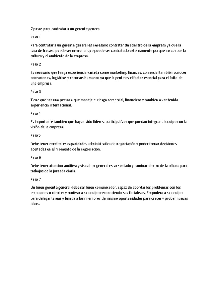7 Pasos para Contratar A Un Gerente General | PDF