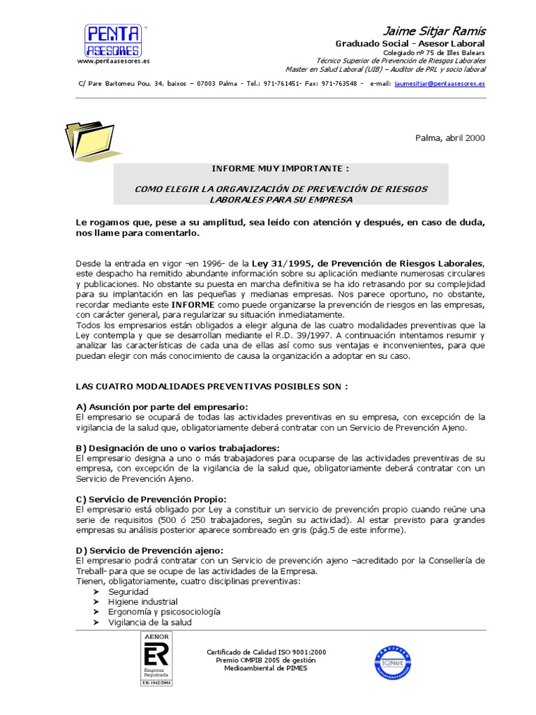 Organizacion PRL | PDF | Seguridad y salud ocupacional