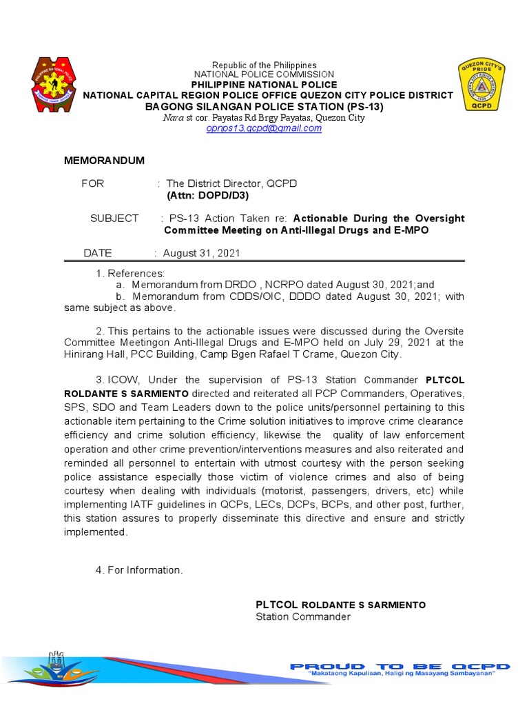 PS-13 Action Taken Re Actionable During The Oversight Committee Meeting ...