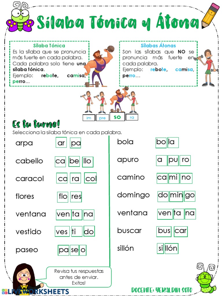 Sílaba Tónica y Átona: Ejemplos y Ejercicios | PDF