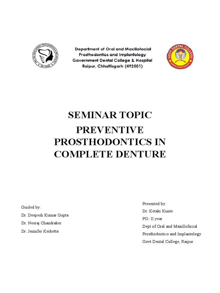Seminar 6 Preventive Prosthodontics in CD Word | PDF | Dental Implant ...