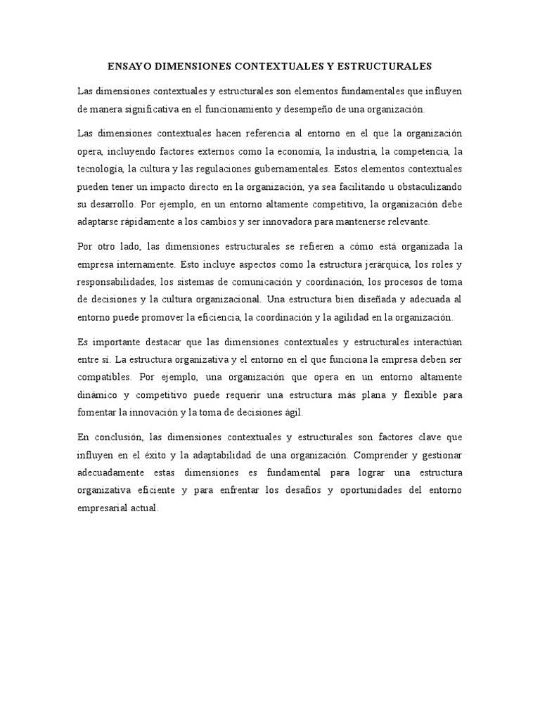 Ensayo de Dimensiones Contextuales y Estructurales en Una Organizacion | PDF | Crecimiento ...