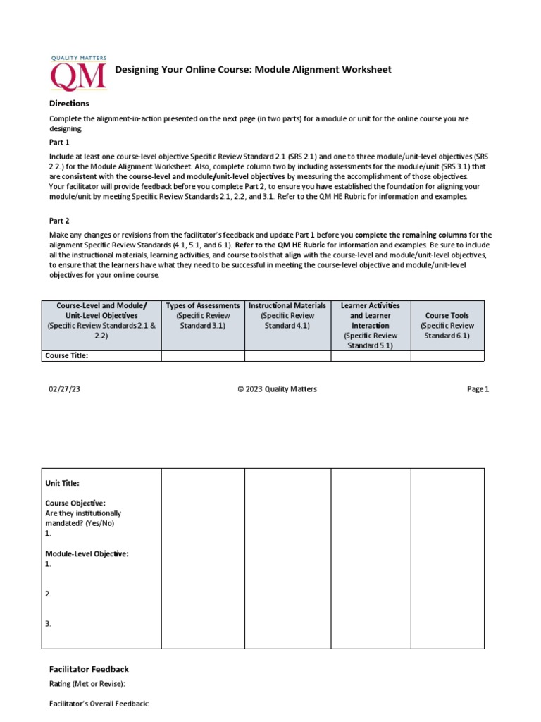 DYOC Module Alignment Worksheet Kihara | PDF
