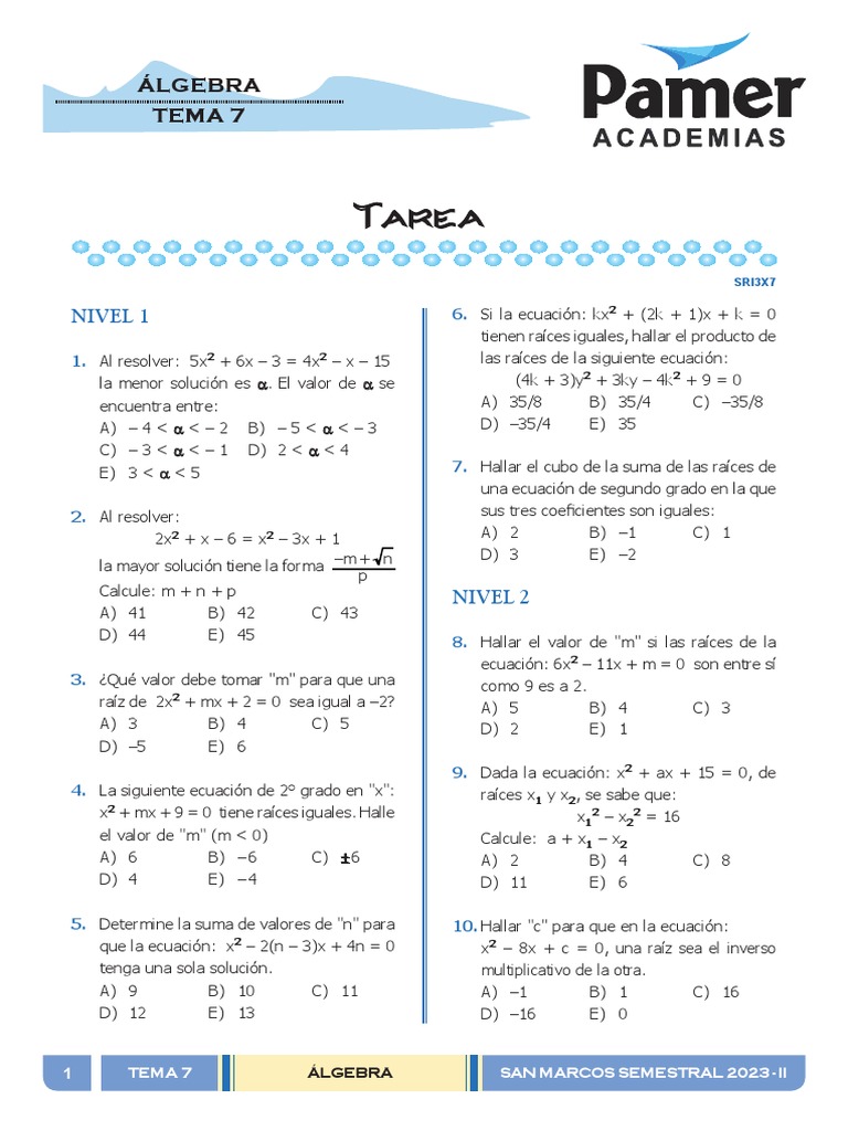 X - Sem7 - Ecuaciones de 2do Grado | PDF | Ecuaciones | Matemáticas