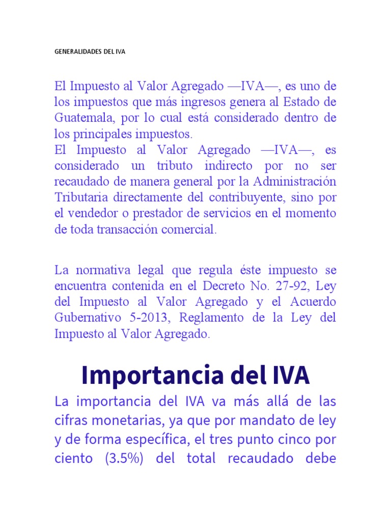 Generalidades Del Iva Diplomado | PDF | Impuesto al valor agregado | Impuestos