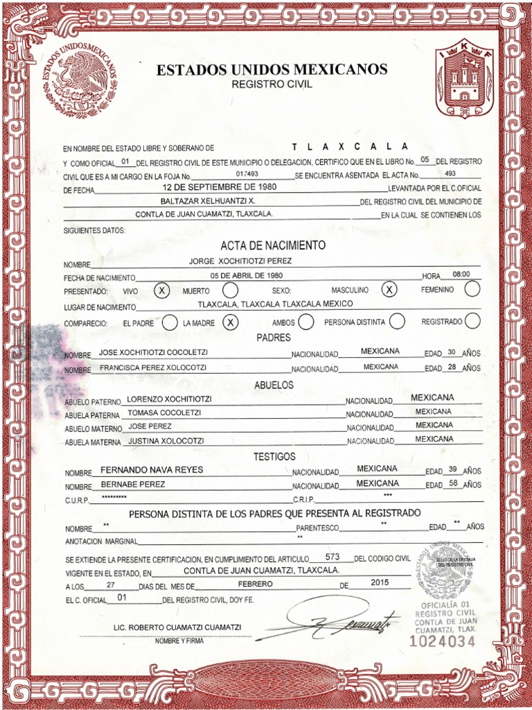 Acta de Nacimiento | PDF