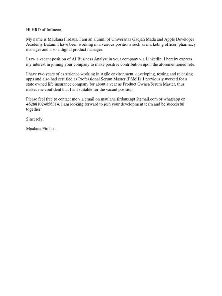 Cover Letter To Infineon PDF | PDF